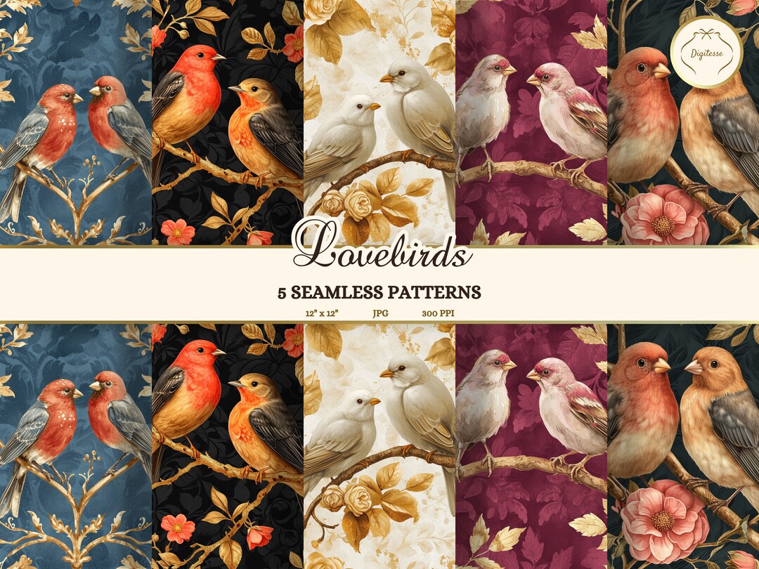 Watercolor Birds Printable Paper, Victorian Lovebirds Clipart ...