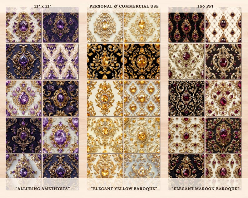 Baroque Jewelry Seamless Pattern Bundle, Royal Gemstones (JPG Digital ...