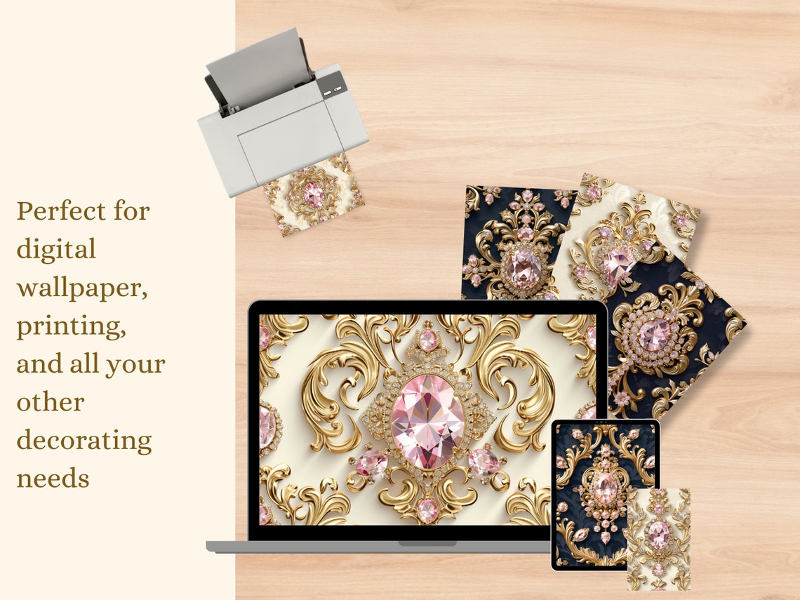 Rococo Pink Diamonds Seamless Patterns, Marie Antoinette Junk Journal ...