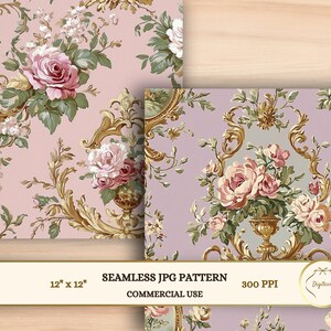 Rococo Floral Seamless Patterns: Shabby Chic Digital Paper (JPG) - Etsy