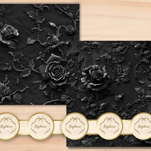 Gothic Digital Paper Set, Black Roses Seamless Patterns, Victorian ...