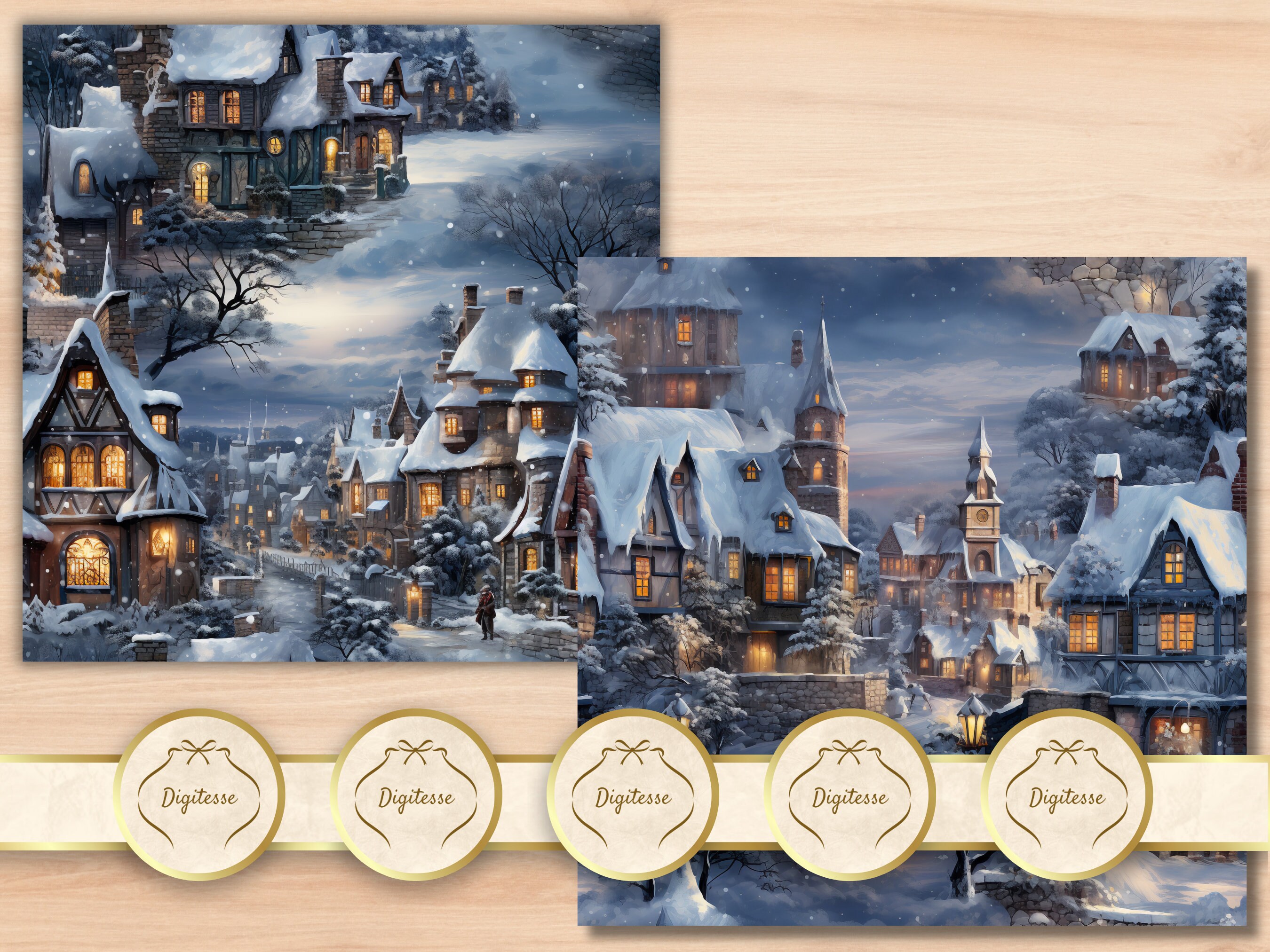 Aesthetic Winter Village Printable Christmas Scrapbook Paper, Gothic ...