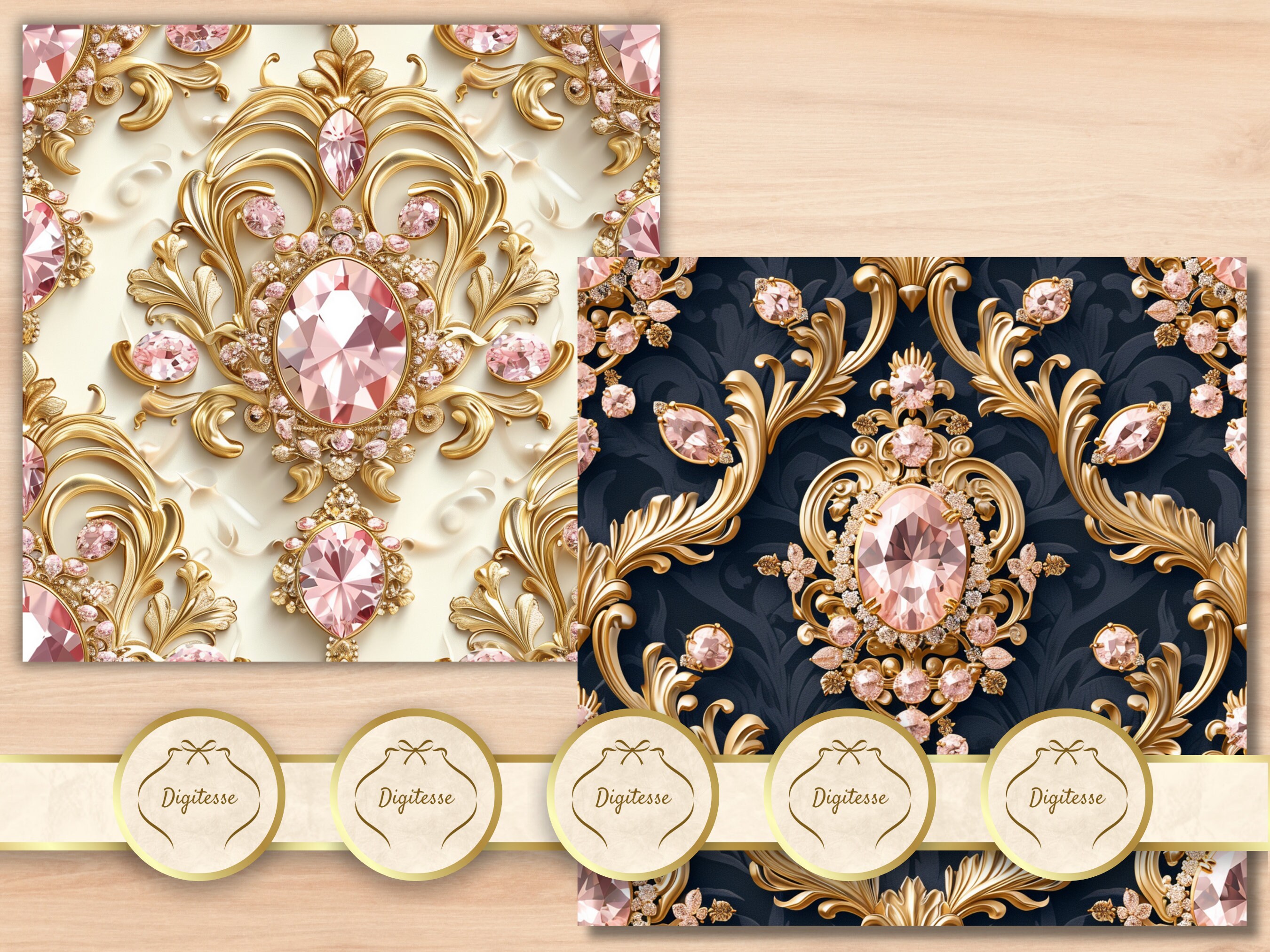 Rococo Pink Diamonds Seamless Patterns, Marie Antoinette Junk Journal ...