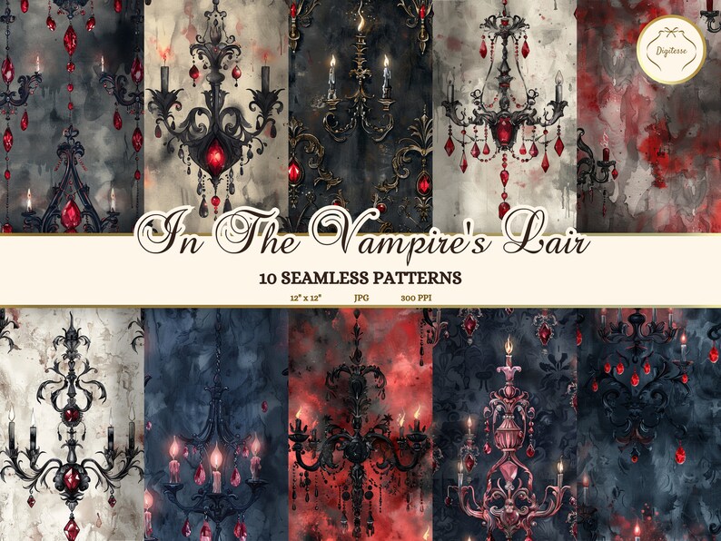Vampire Seamless Pattern Set, Printable Gothic Junk Journal Paper JPG ...