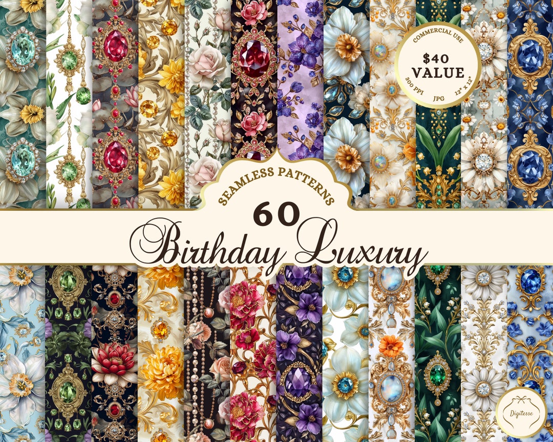 Seamless Patterns Birthday JPG, Digital Birthstone Paper, Birth Flower ...