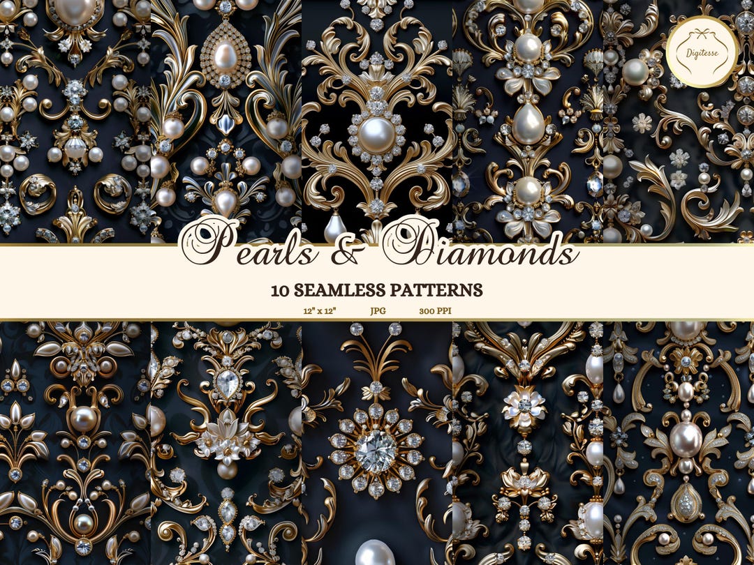 Baroque Pearl and Diamond Seamless Pattern, Elegant Wedding Scrapbook ...