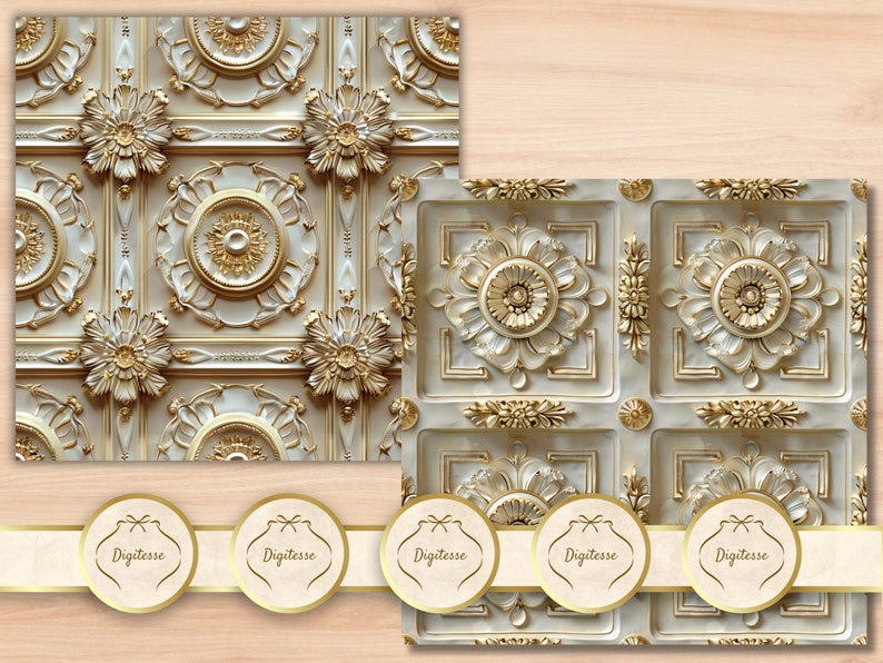 Rococo Palace Ceilings Seamless Patterns JPG, Versailles Junk Journal ...