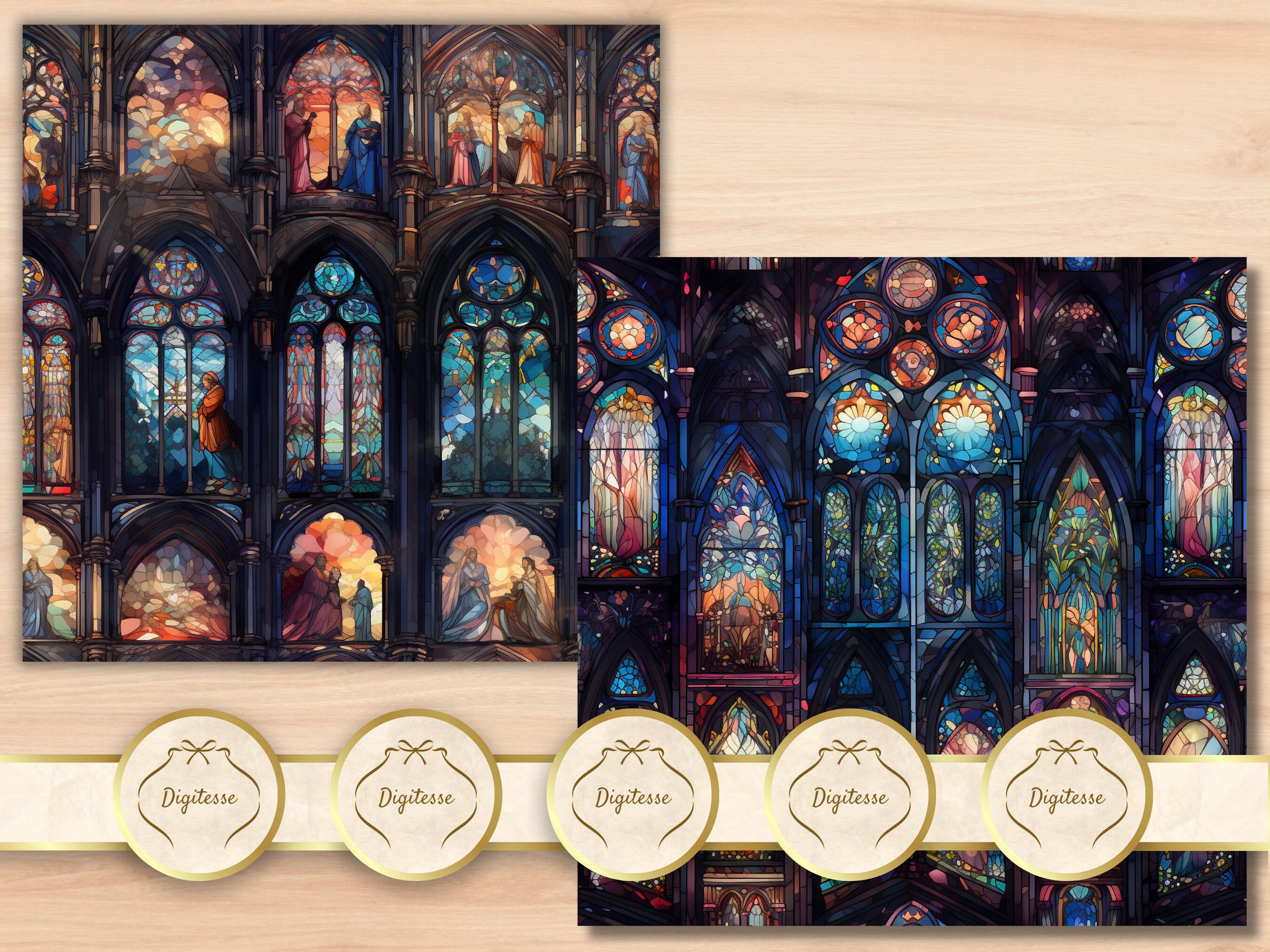 Cathedral Stained Glass Digital Paper, Printable Junk Journal Pages ...