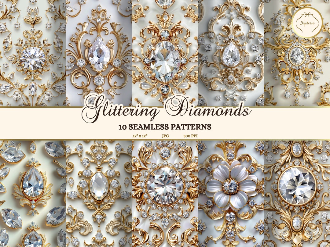 Baroque Diamond Digital Paper: Rococo Gold Seamless Patterns (digital ...