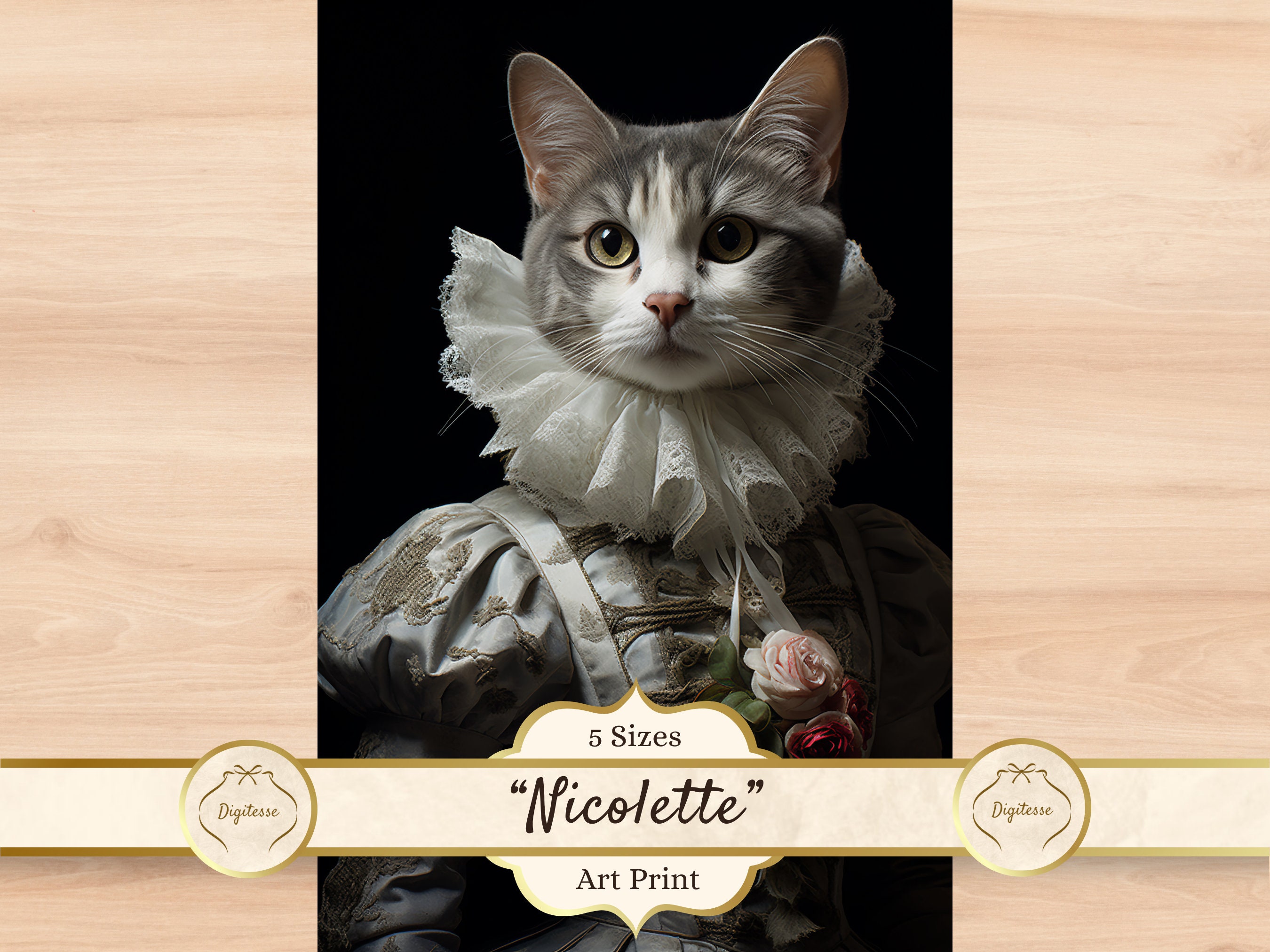 Rococo Gray Tabby Cat Art, Historical Costumed Cat Painting, Gray and ...
