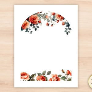 Printable Rose Stationery, Digital Paper Red Roses Download, Red Rose ...