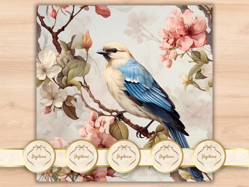 Victorian Birds and Flowers Seamless Patterns, Watercolor Bird Clip Art ...