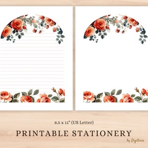 Printable Rose Stationery, Digital Paper Red Roses Download, Red Rose ...