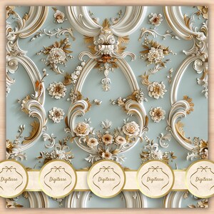 Light Blue Rococo Seamless Patterns, Versailles Palace Ceiling, Elegant ...