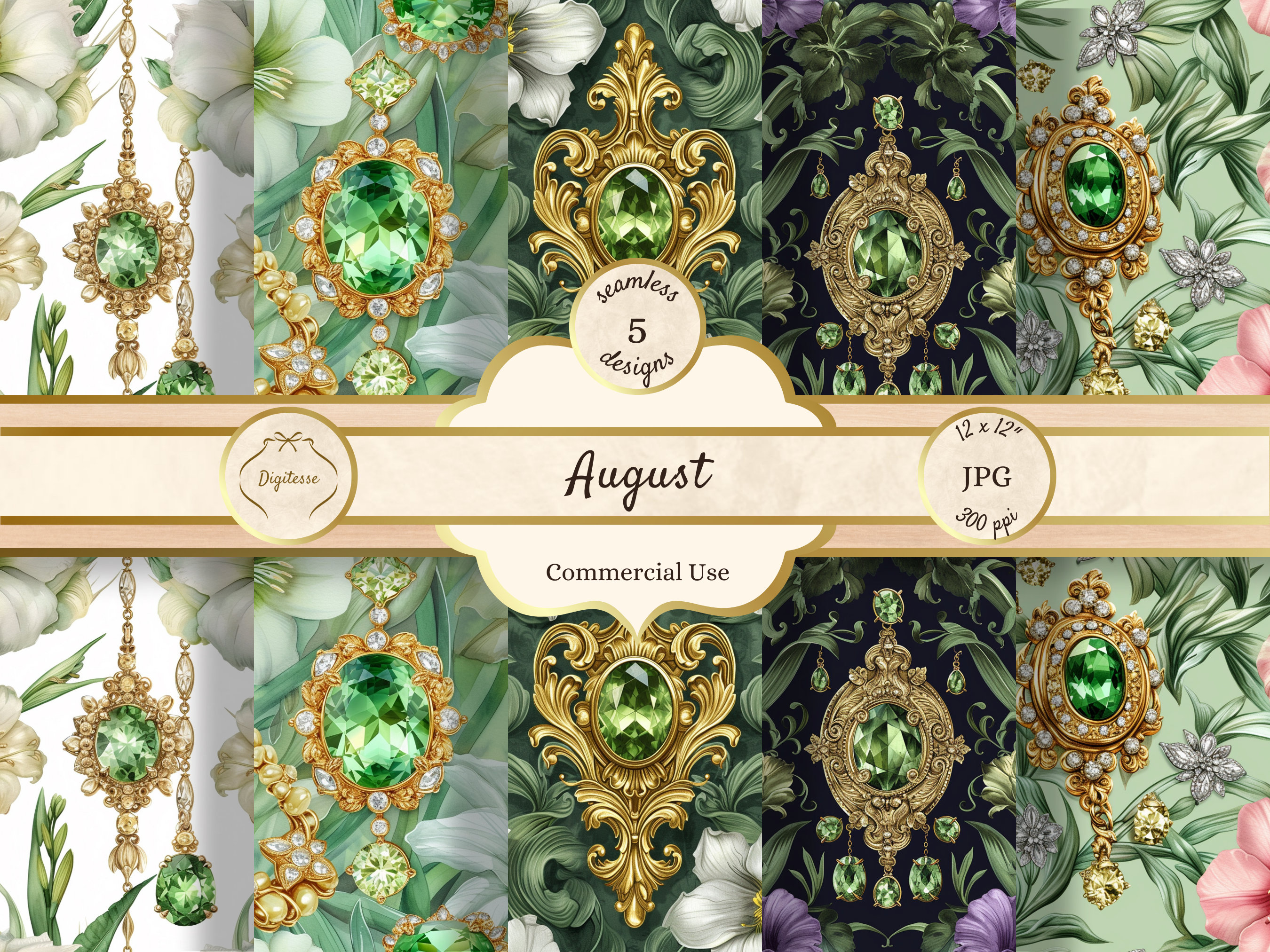 August Birthday Digital Paper, Birthstone Seamless Pattern for ...