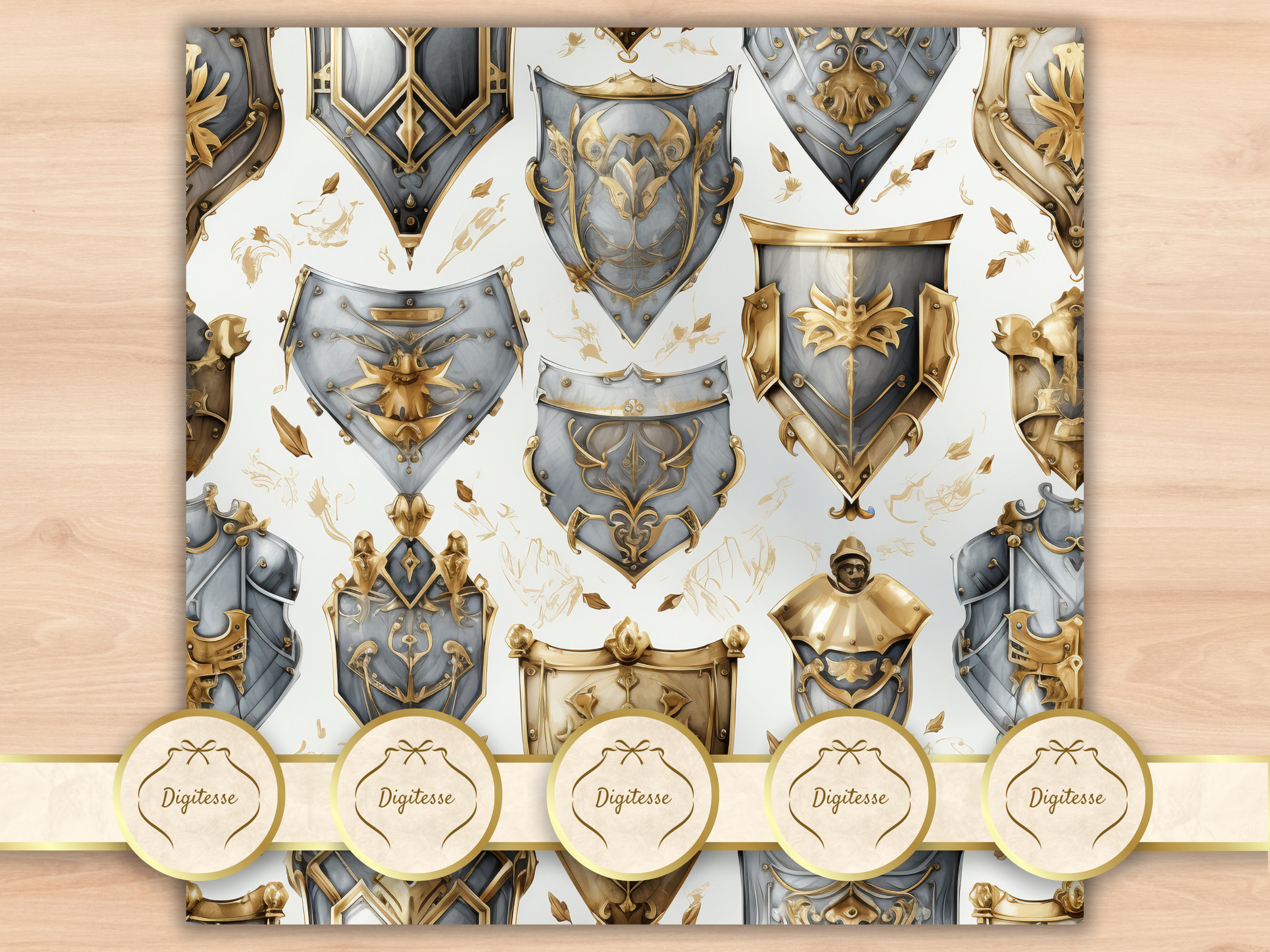 Medieval Junk Journal Pages Printable, Knight Shield Clipart, Fantasy ...