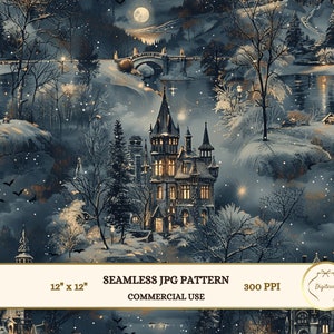 Haunted Castle Junk Journal Printable Paper, Gothic Halloween Seamless ...