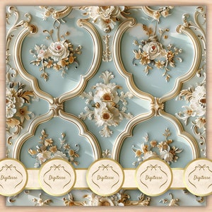 Light Blue Rococo Seamless Patterns, Versailles Palace Ceiling, Elegant ...
