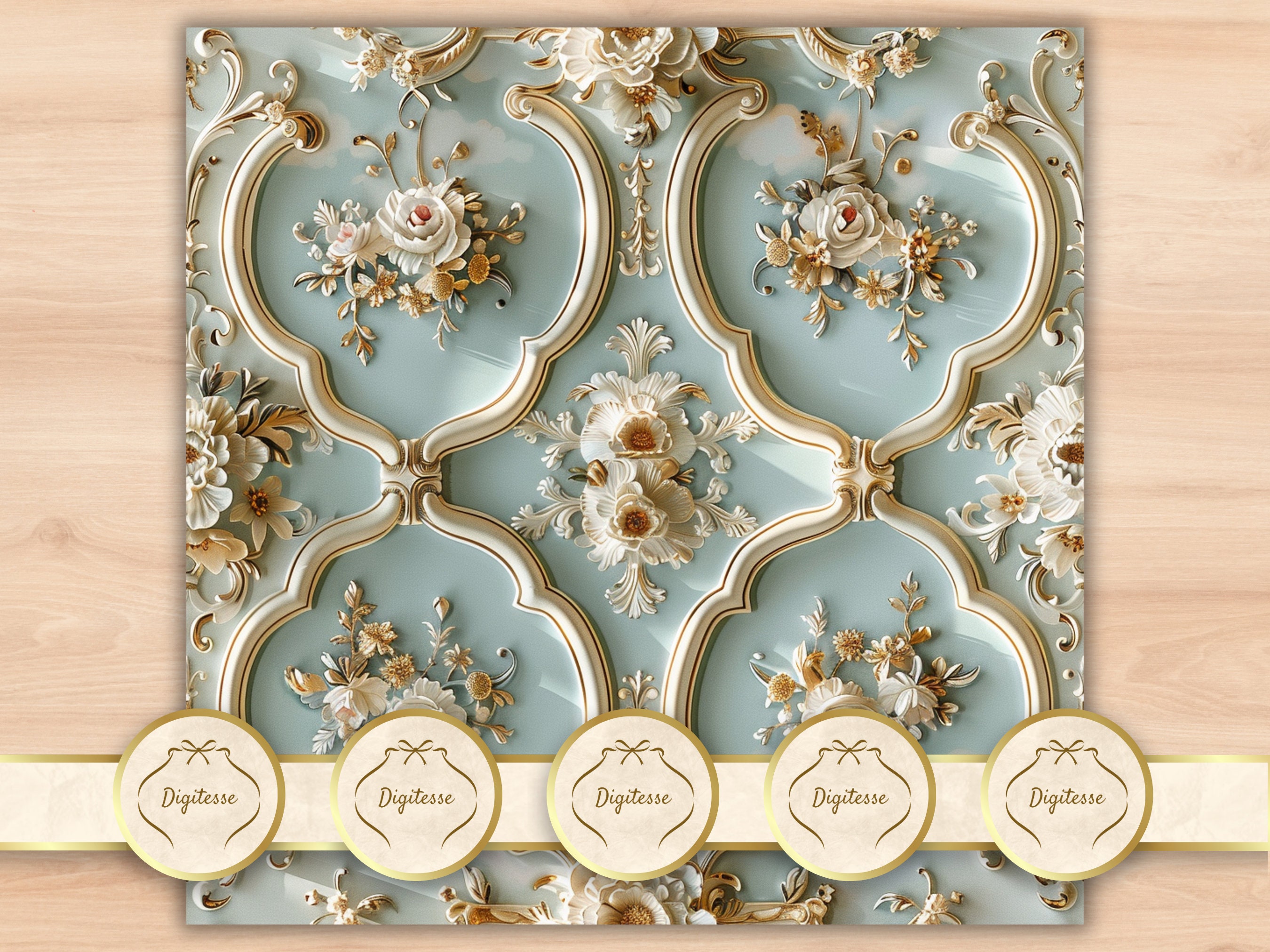 Light Blue Rococo Seamless Patterns, Versailles Palace Ceiling, Elegant ...