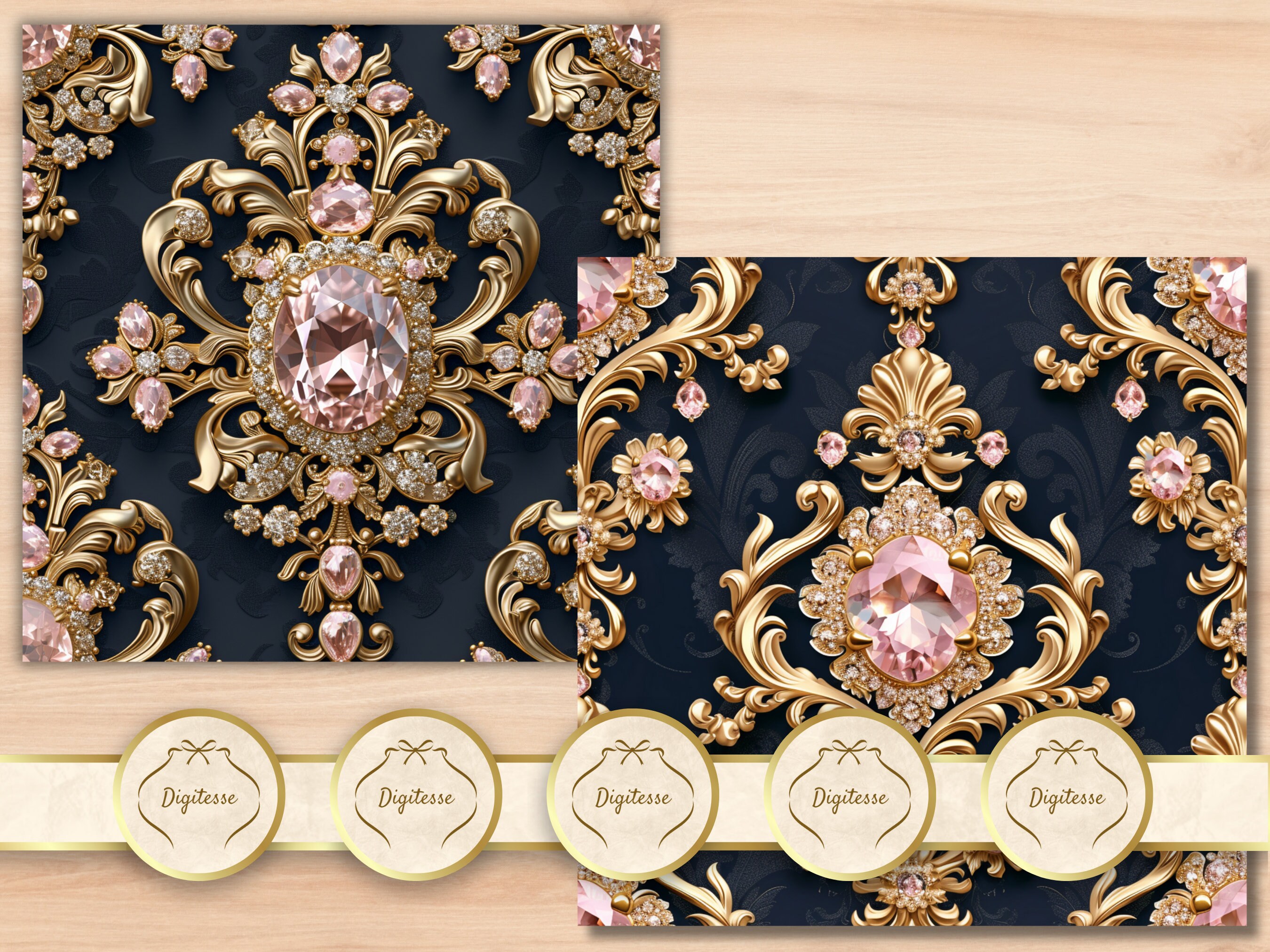 Rococo Pink Diamonds Seamless Patterns, Marie Antoinette Junk Journal ...