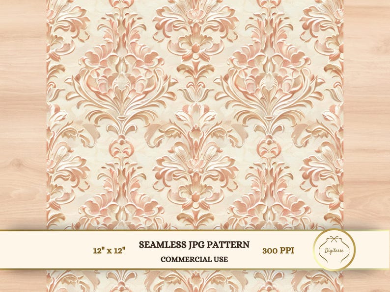 Peach Damask Patterns, Rococo Brocade Texture (JPG Digital Download) - Etsy