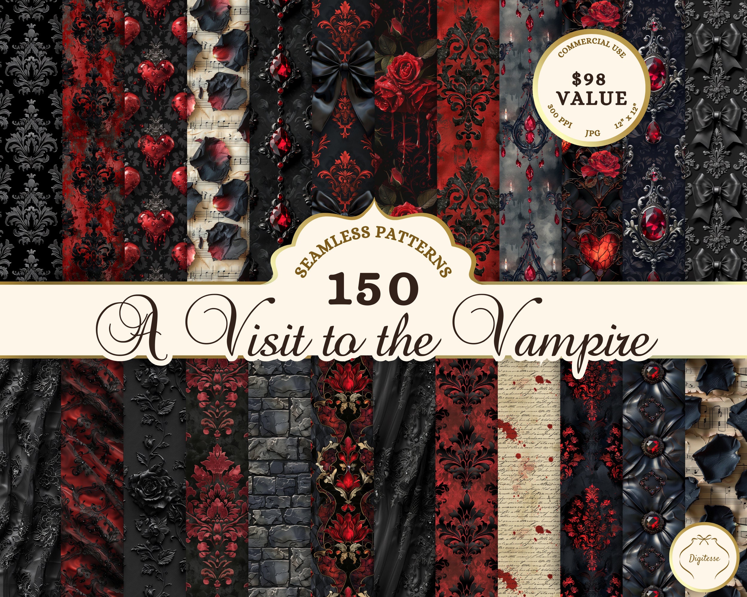 Vampire Aesthetic Seamless Pattern Bundle, Gothic Halloween Junk ...