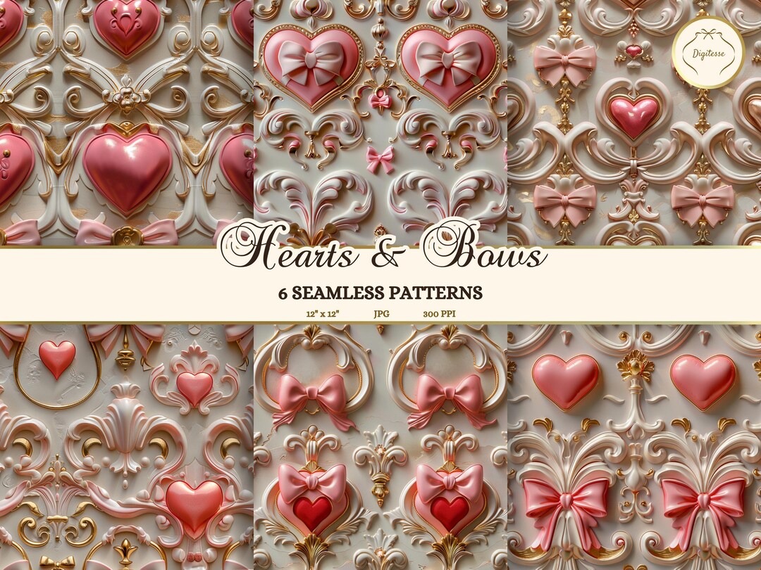Coquette Aesthetic Seamless Patterns for Valentine's Day, Hearts and ...