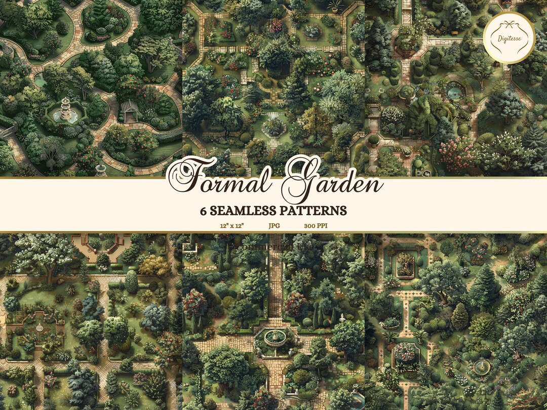 English Garden Seamless Patterns, Diorama Background (JPG Digital ...