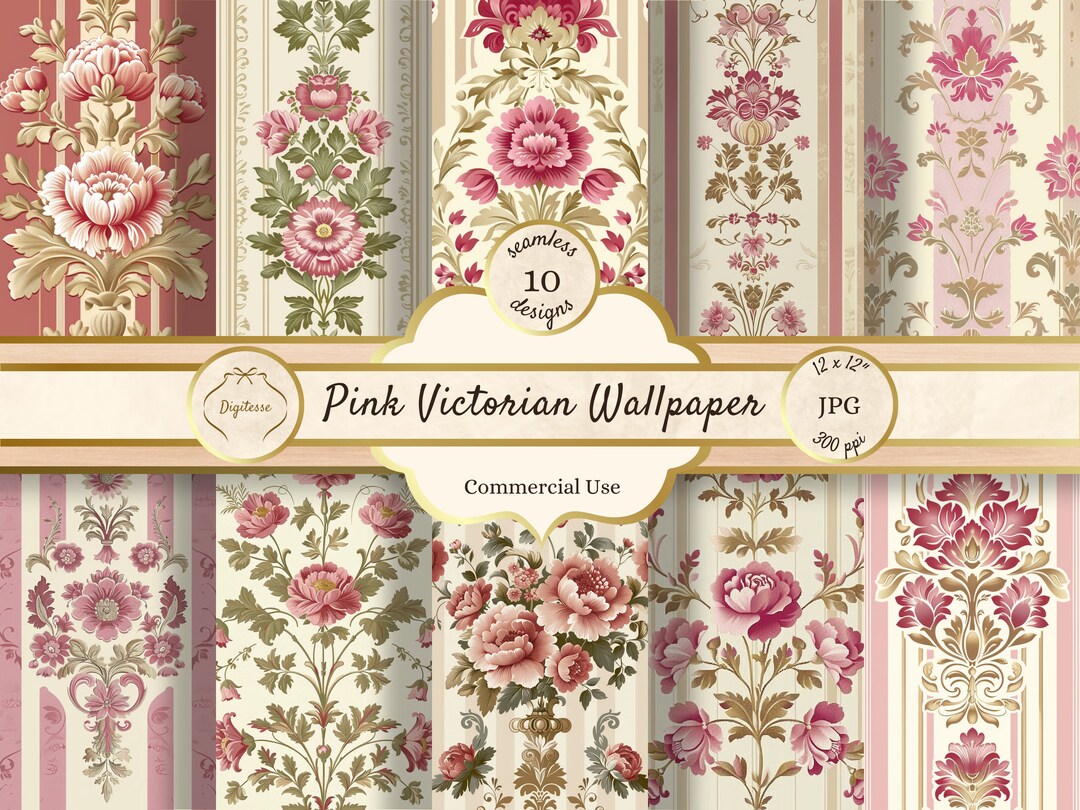 Pink Victorian Seamless Patterns, Victorian Dollhouse Wallpaper ...
