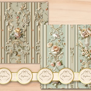 Pale Green Floral Rococo Wallpaper Printable, Aesthetic Regency ...
