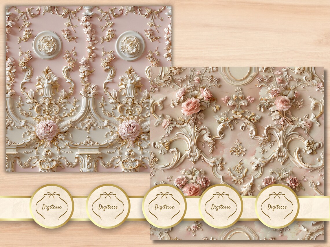 Elegant Pink Rococo Junk Journal Pages, Palace Ceilings, Marie ...