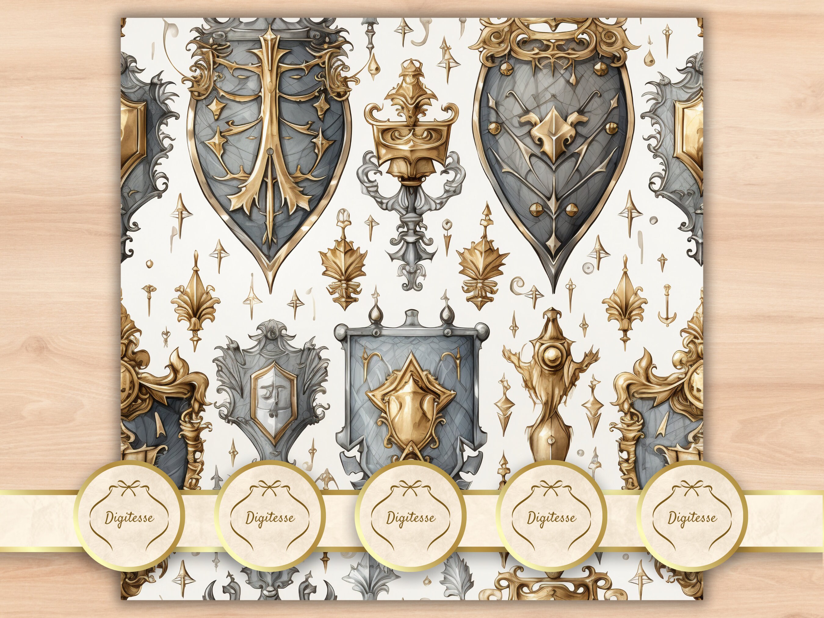 Medieval Junk Journal Pages Printable, Knight Shield Clipart, Fantasy ...