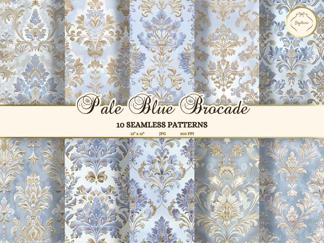 Pale Blue Brocade Seamless Patterns, Rococo Digital Paper (JPG) - Etsy