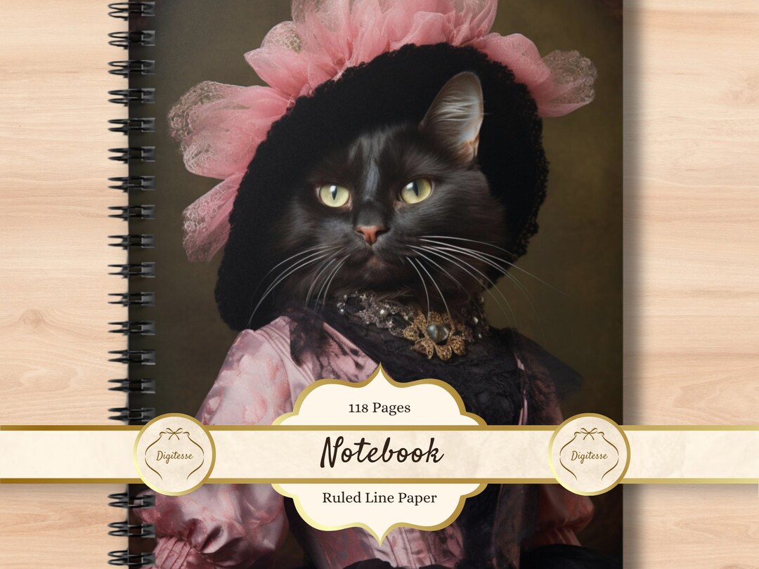 Rococo Princess Black Cat Spiral Notebook, Fantasy Cat Art - Etsy