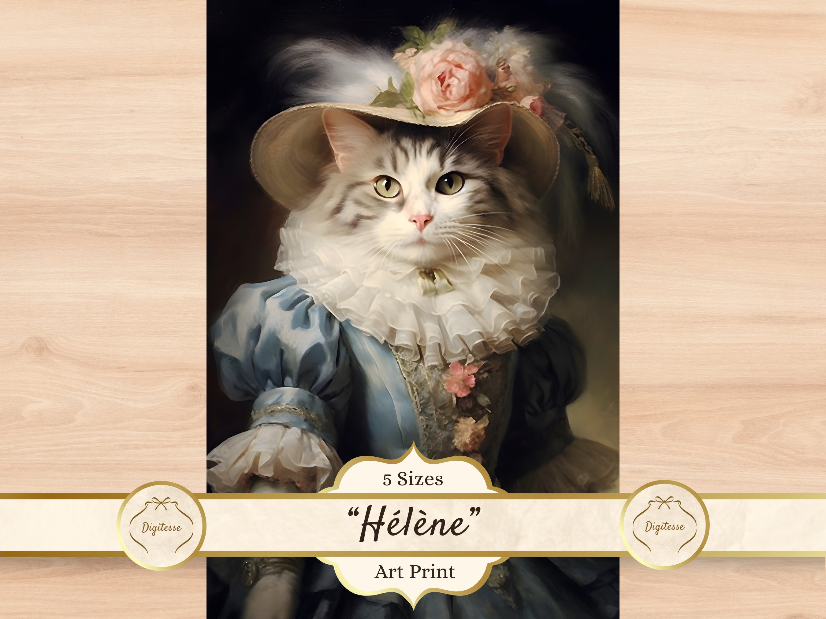 Gray Tabby Cat Art, Princess Cat Rococo Poster, Tabby Cat Gift, Animal ...