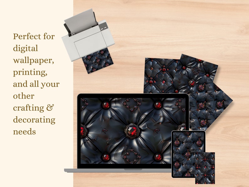 Gothic Black Leather Quilted Pattern, Ruby Gem, Seamless JPG (digital ...