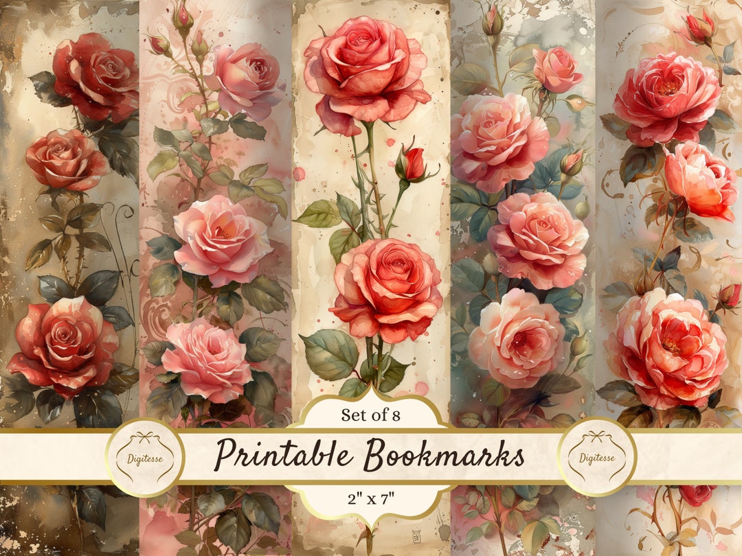 Printable Bookmarks Shabby Chic, Rococo Roses Bookmarks, DIY Gifts for ...