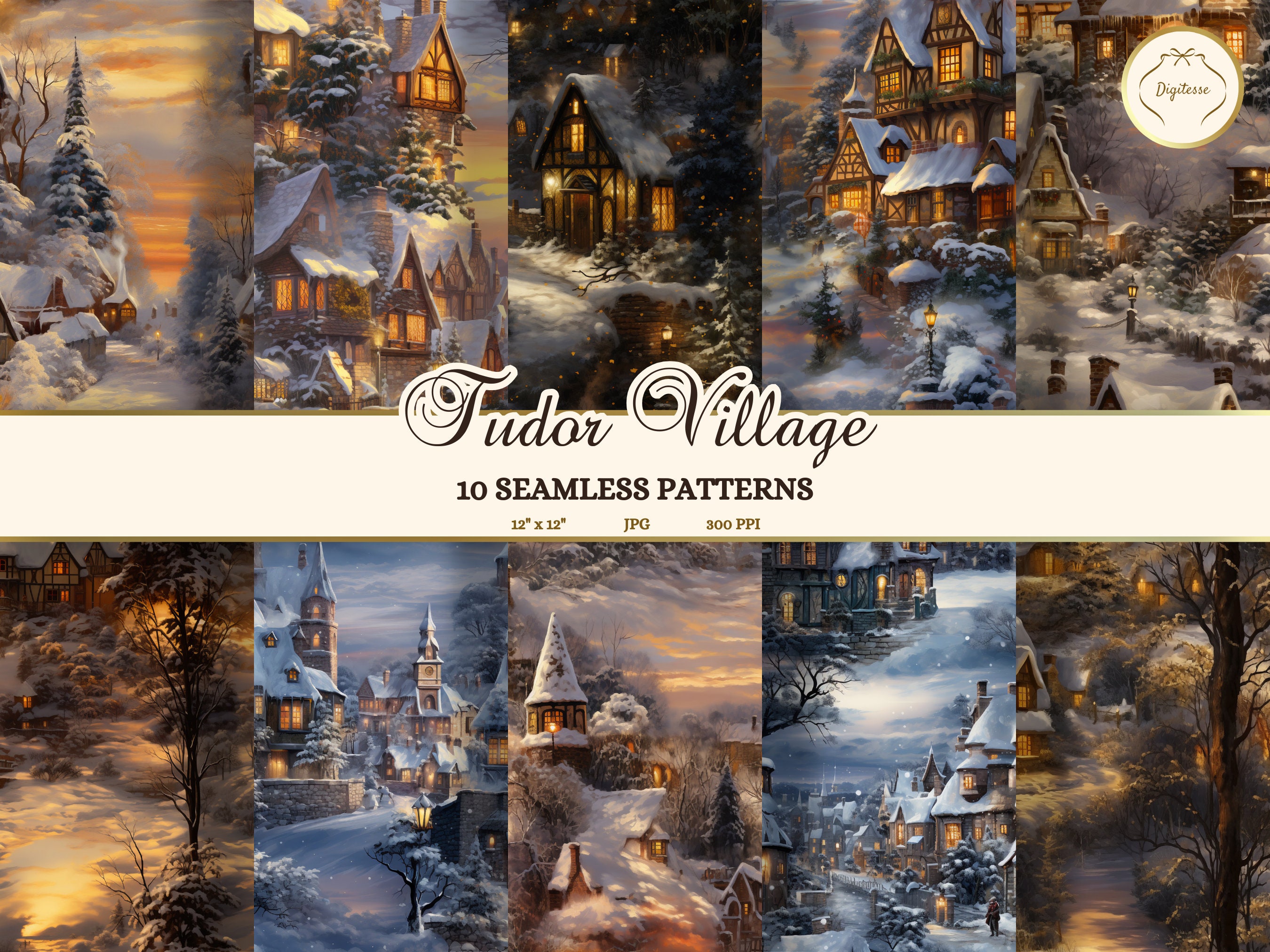 Aesthetic Winter Village Printable Christmas Scrapbook Paper, Gothic ...