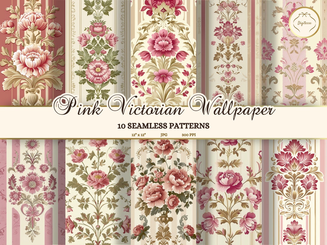Pink Victorian Seamless Patterns, Victorian Dollhouse Wallpaper ...