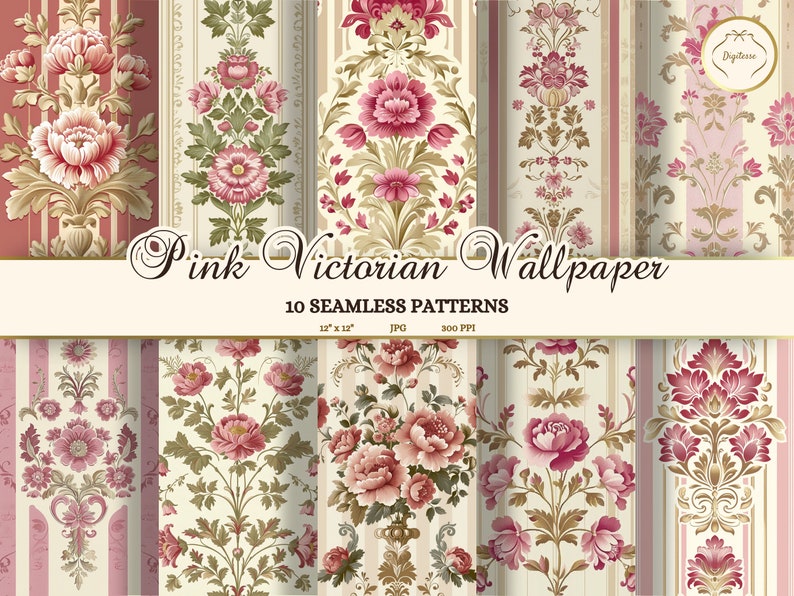 Pink Victorian Seamless Patterns, Victorian Dollhouse Wallpaper ...