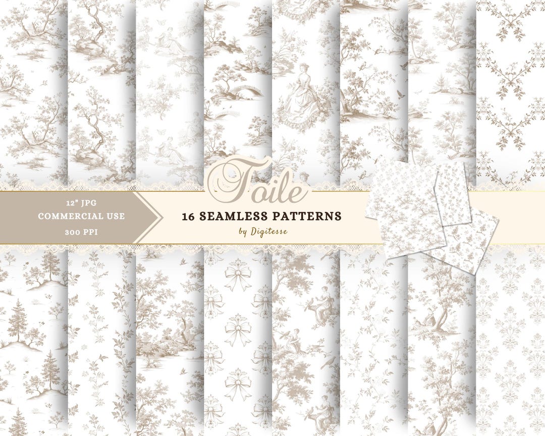 Neutral Toile Seamless, Shabby Chic Digital Design Papers Taupe, Brown ...