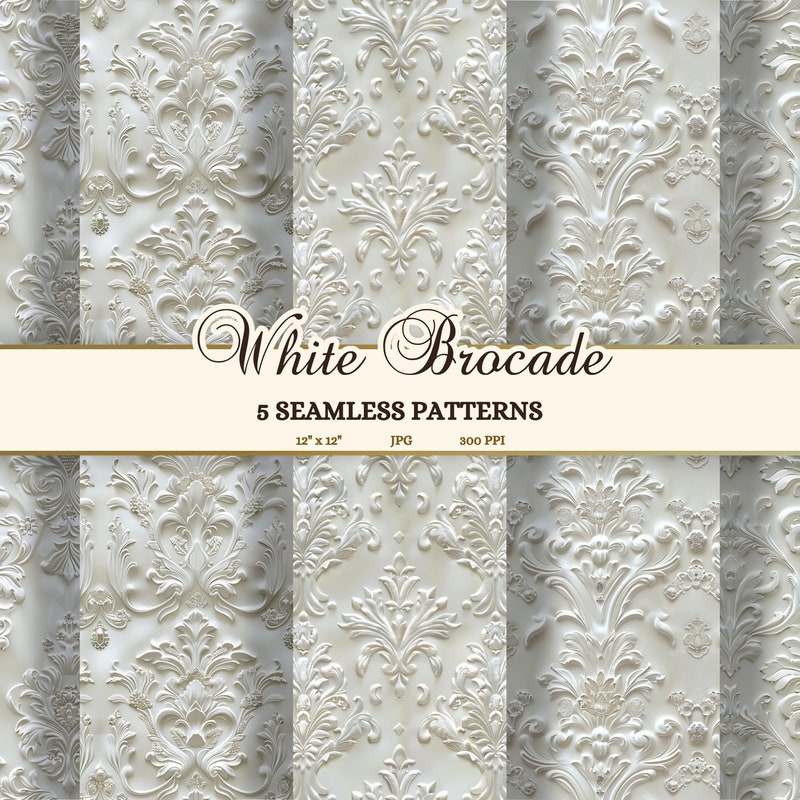 White Brocade - Etsy