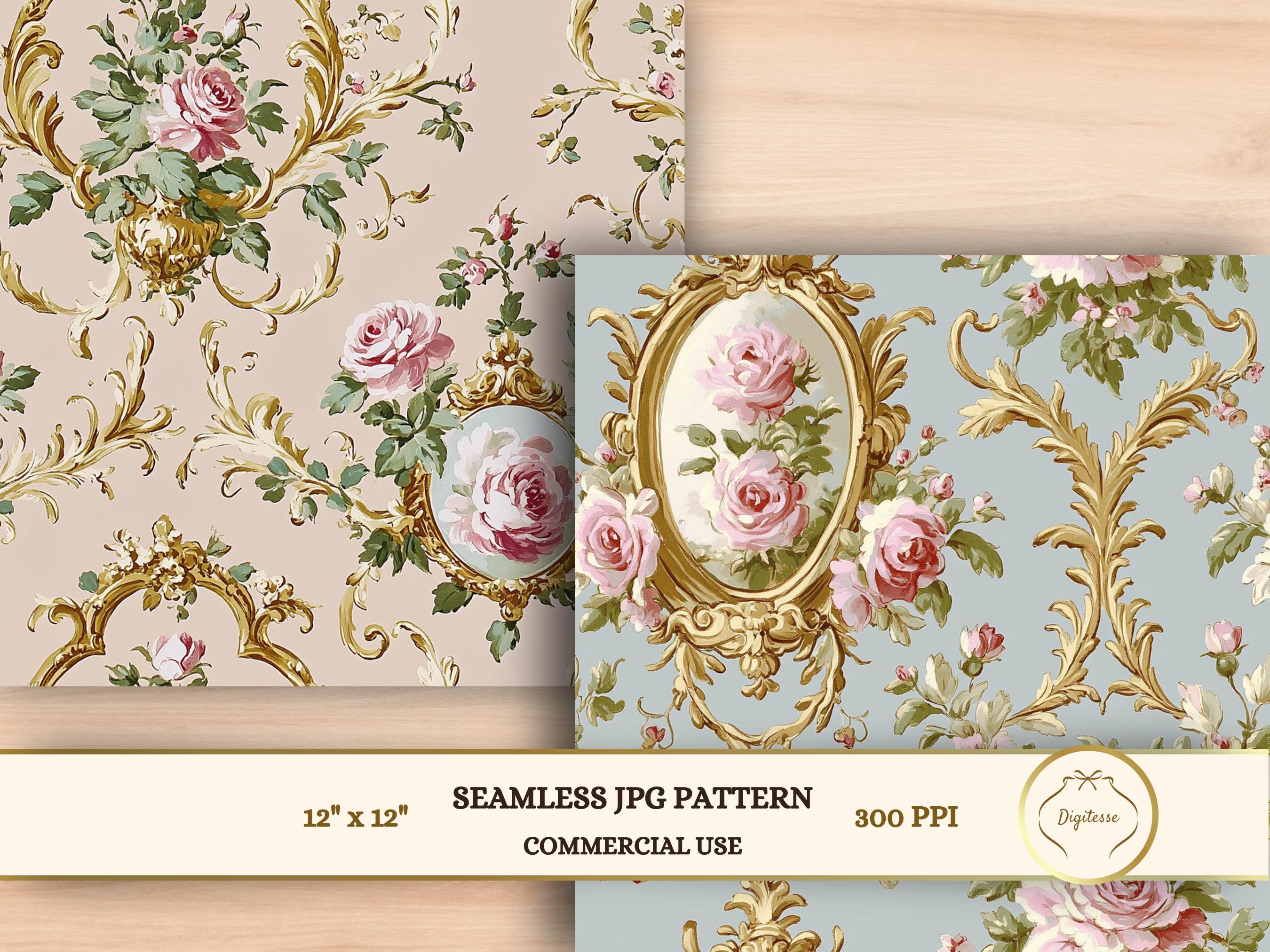 Rococo Floral Seamless Patterns: Shabby Chic Digital Paper (JPG) - Etsy