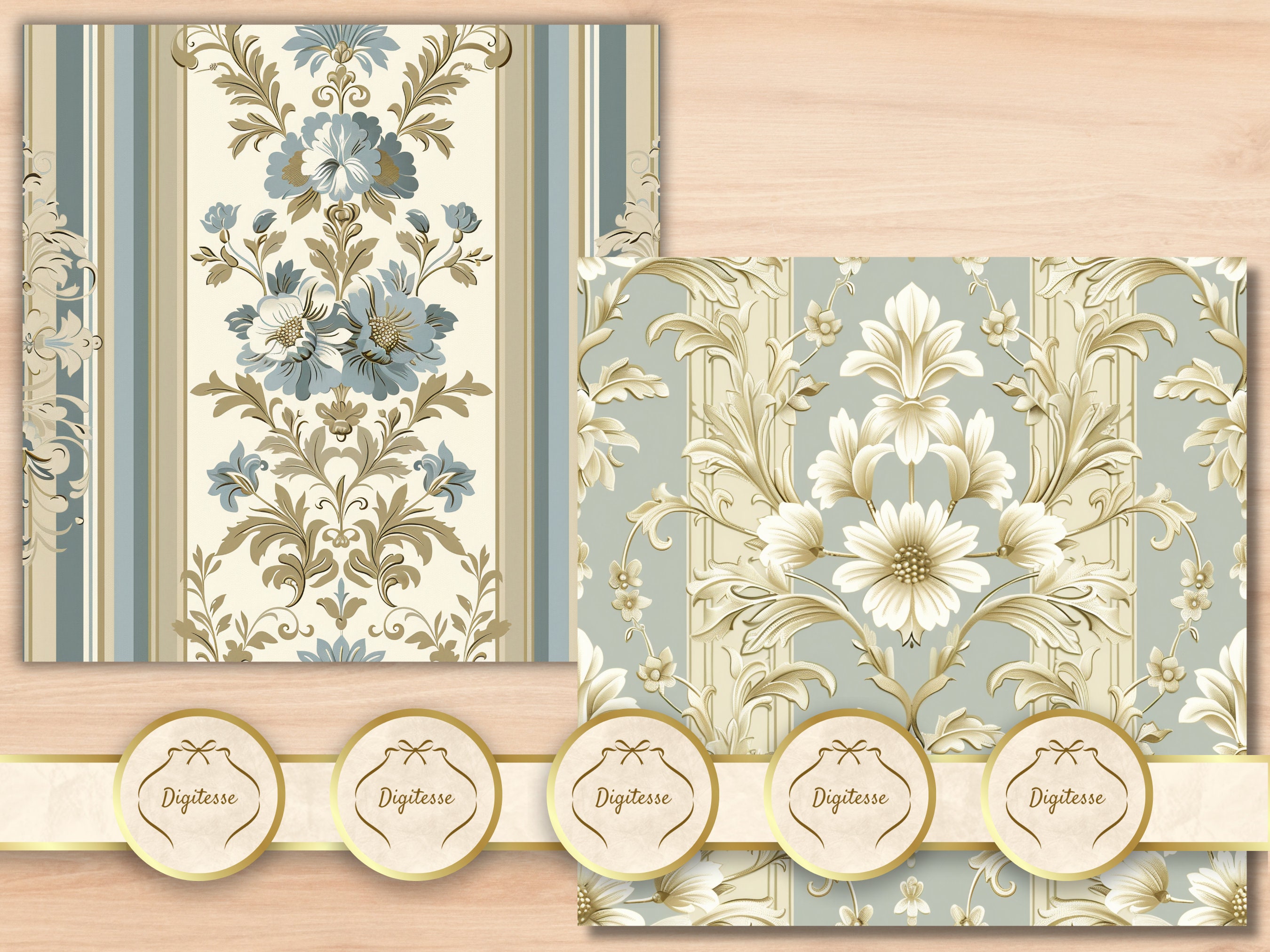 Pale Blue Victorian Seamless Patterns, Flowered Victorian Dollhouse ...