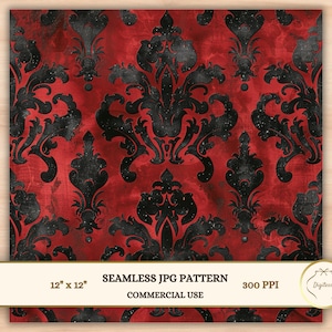 Crimson Velvet Damask Wallpaper, Gothic Seamless Pattern (JPG) - Etsy