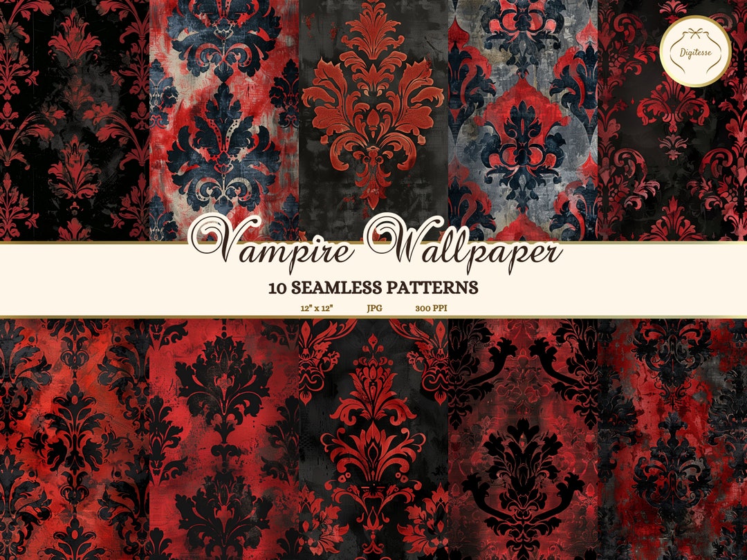 Vampire Aesthetic Distressed Wallpaper Seamless Pattern Set, Printable ...