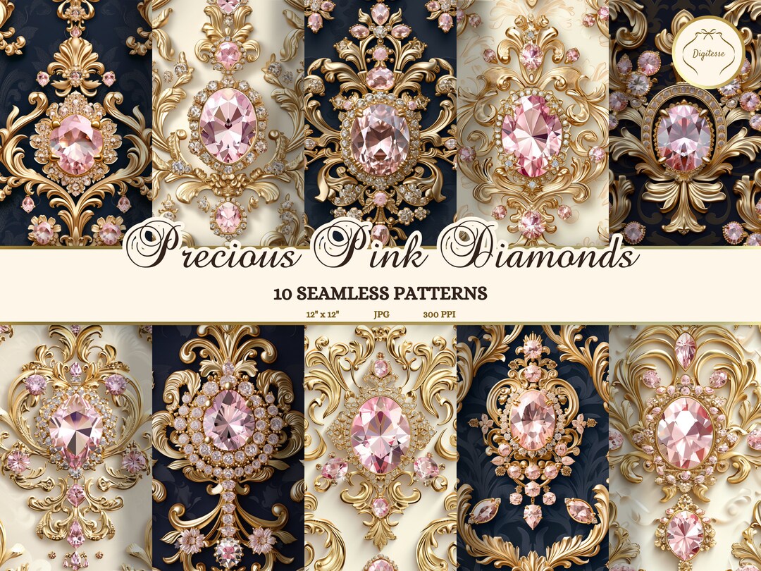 Rococo Pink Diamonds Seamless Patterns, Marie Antoinette Junk Journal ...