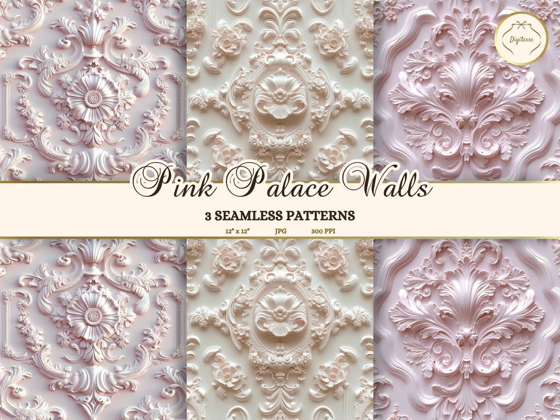 Pink Rococo Seamless Pattern, Marie Antoinette Wallpaper (JPG) - Etsy