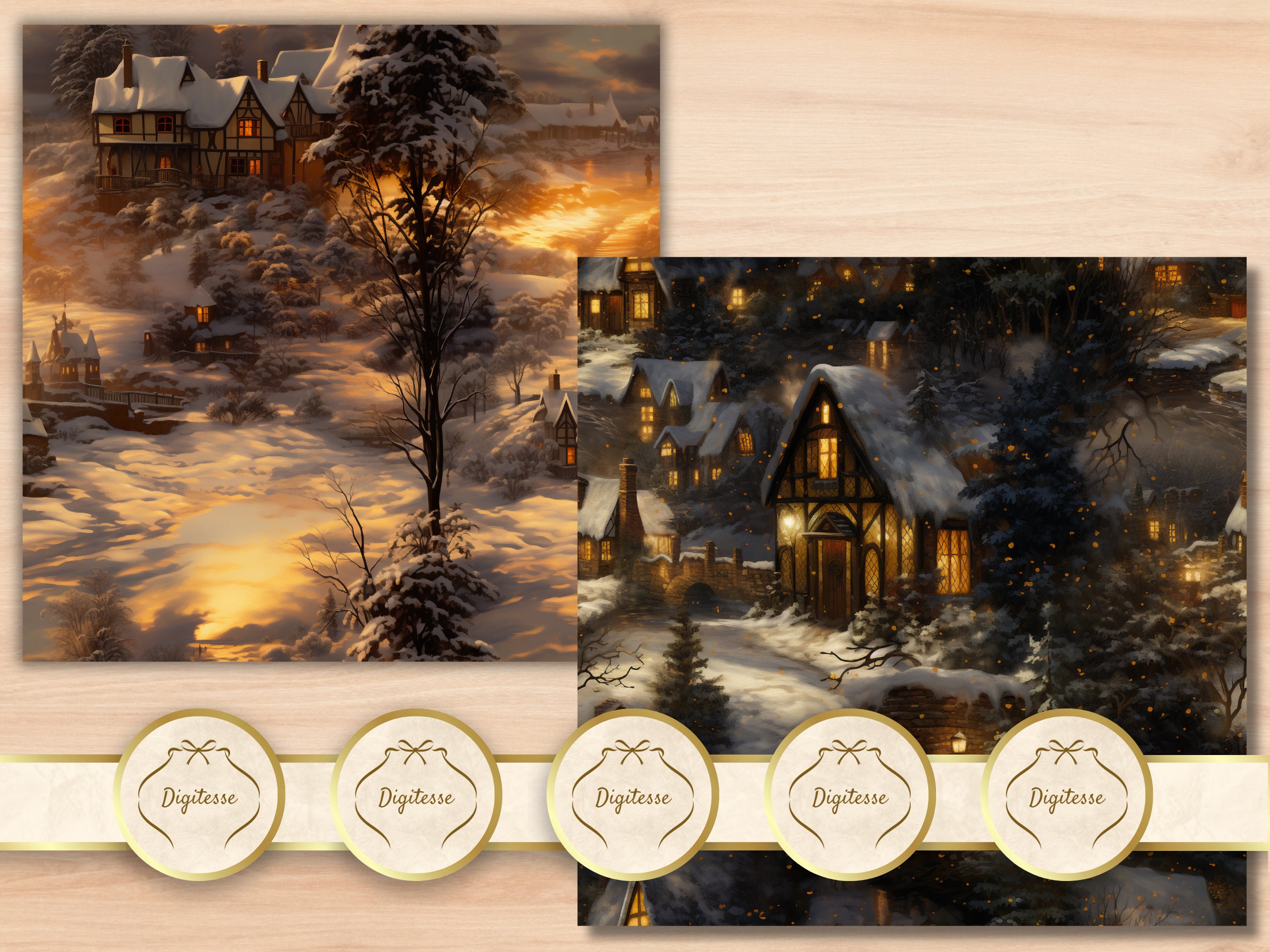 Aesthetic Winter Village Printable Christmas Scrapbook Paper, Gothic ...