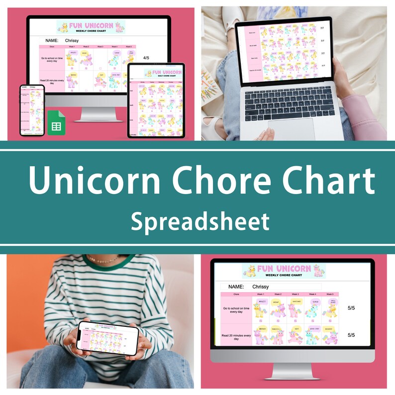 Unicorn Chore Chart Spreadsheet for Kids Reward Chart Daily Checklist ...